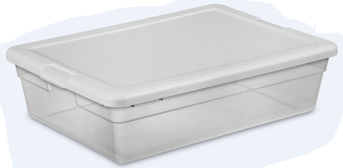STORAGE BOX CLEAR w-WHITE TOP- 28 qt 22 x16 x5 - Lee Distributors