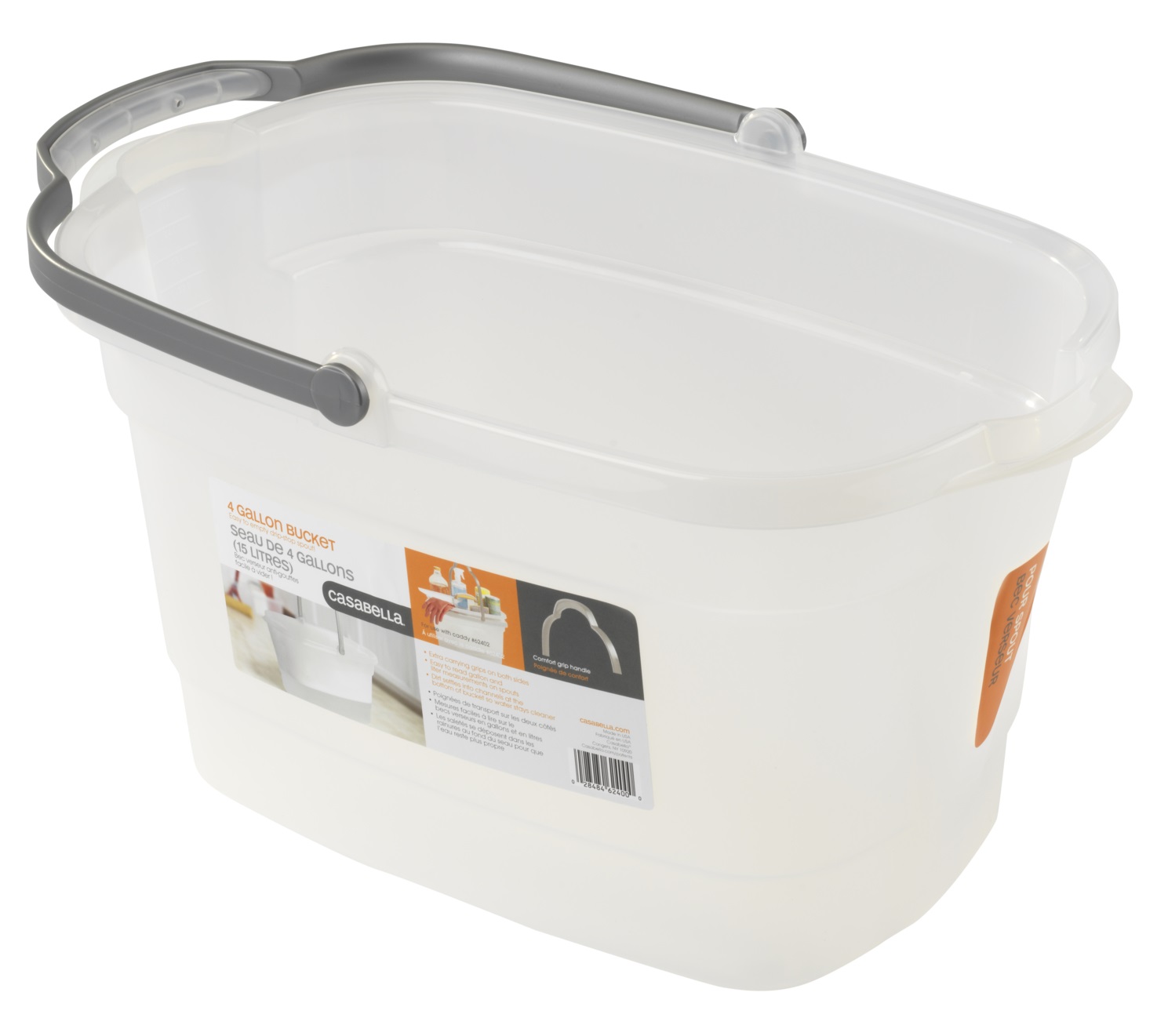 BUCKET RECTANGULAR 4gal – CASABELLA TRANSLUCENT/SILVER - Lee Distributors