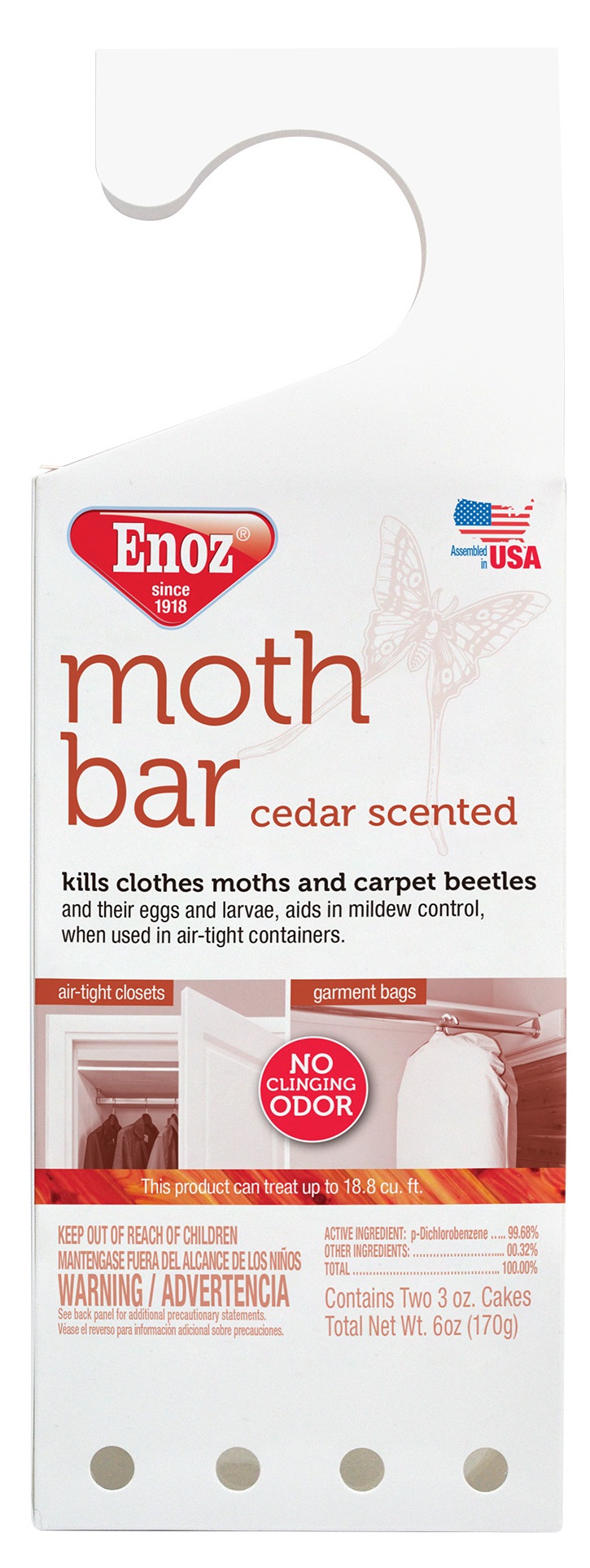 ENOZ MOTH BAR – HANGING 6 oz CEDAR SCENT – IN SHELF TRAY - Lee Distributors