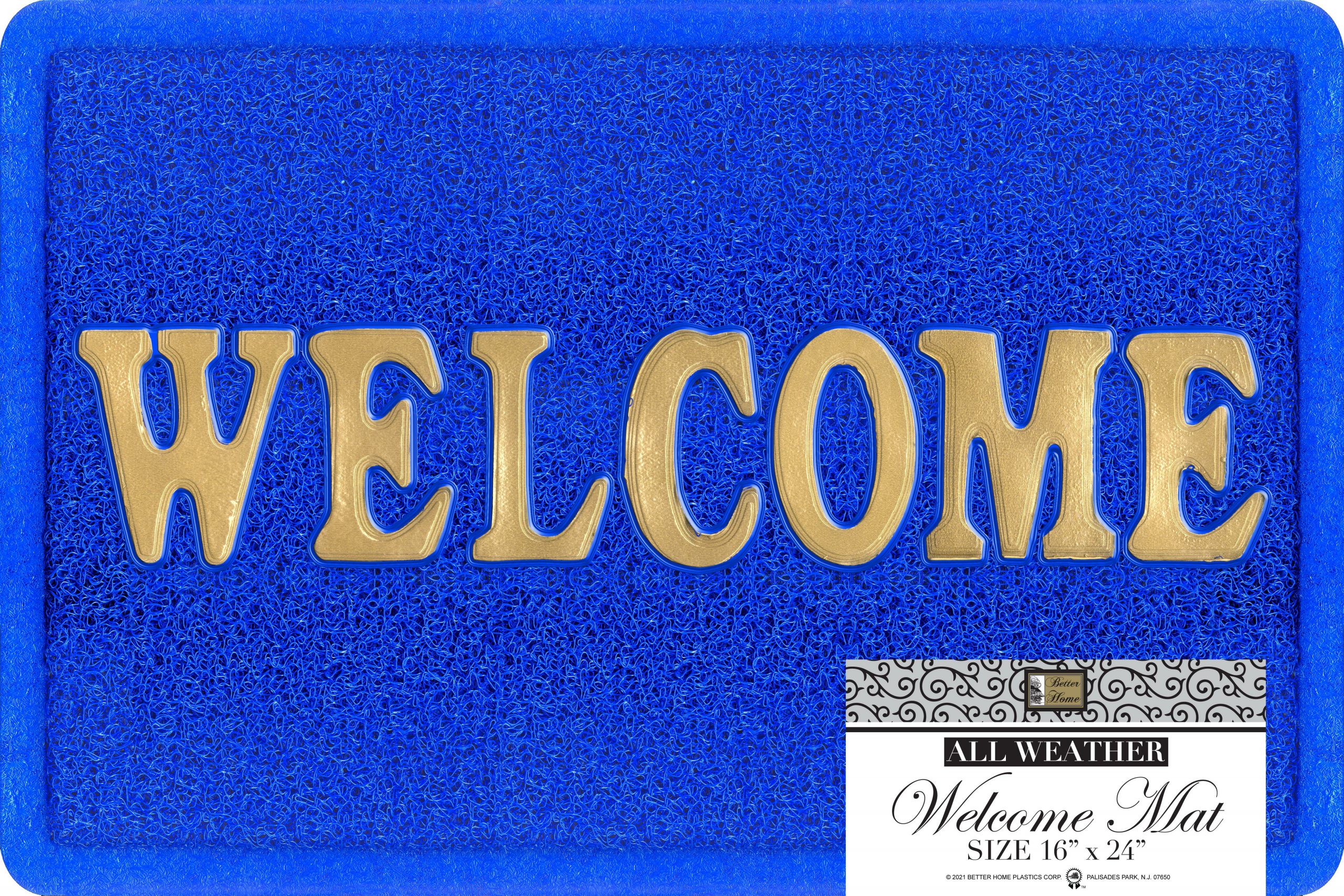WELCOME MAT 16×24″ W/ GOLD LETTERING- ASSTD COLORS - Lee Distributors