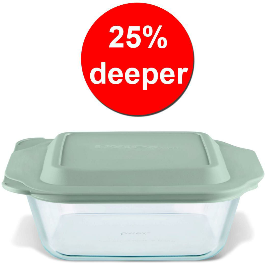 PYREX-DEEP-BAKE DISH w-COVER 2.6 QT – 8″x 8″x 4″ - Lee Distributors