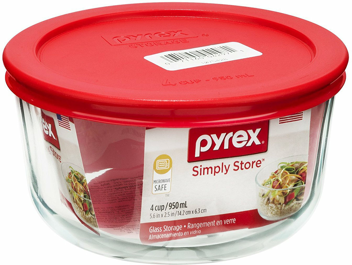 PYREX-ROUND-BAKE DISH-RED COV 4 cup - Lee Distributors