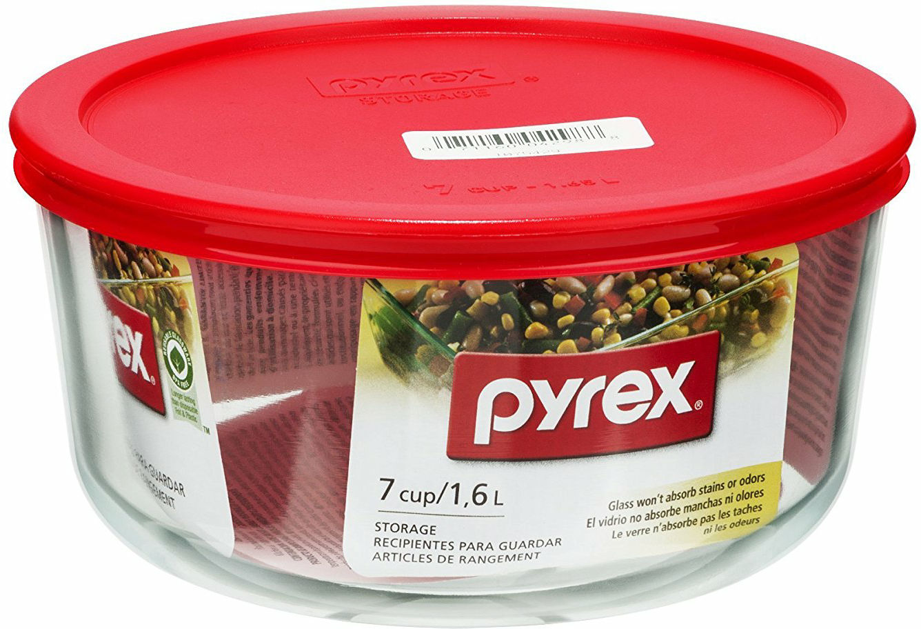 PYREX-ROUND-BAKE DISH-RED COV 7 cup - Lee Distributors