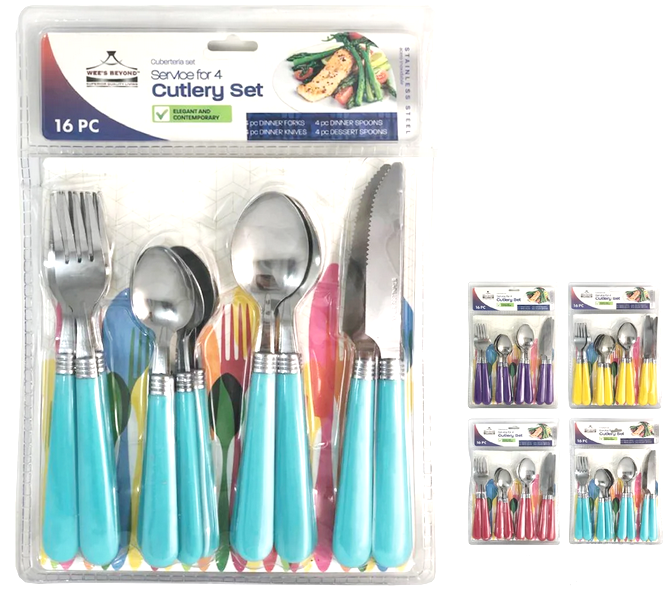 FLATWARE SET-16pc ASST COLORS - Lee Distributors