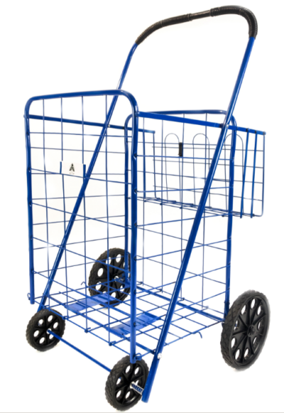 SHOPPING CART-LARGE-w/BASKET- BLUE - Lee Distributors