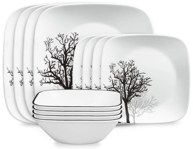 CORELLE MUGLESS SQ. 12 pc SET- TIMBER SHADOWS - Lee Distributors