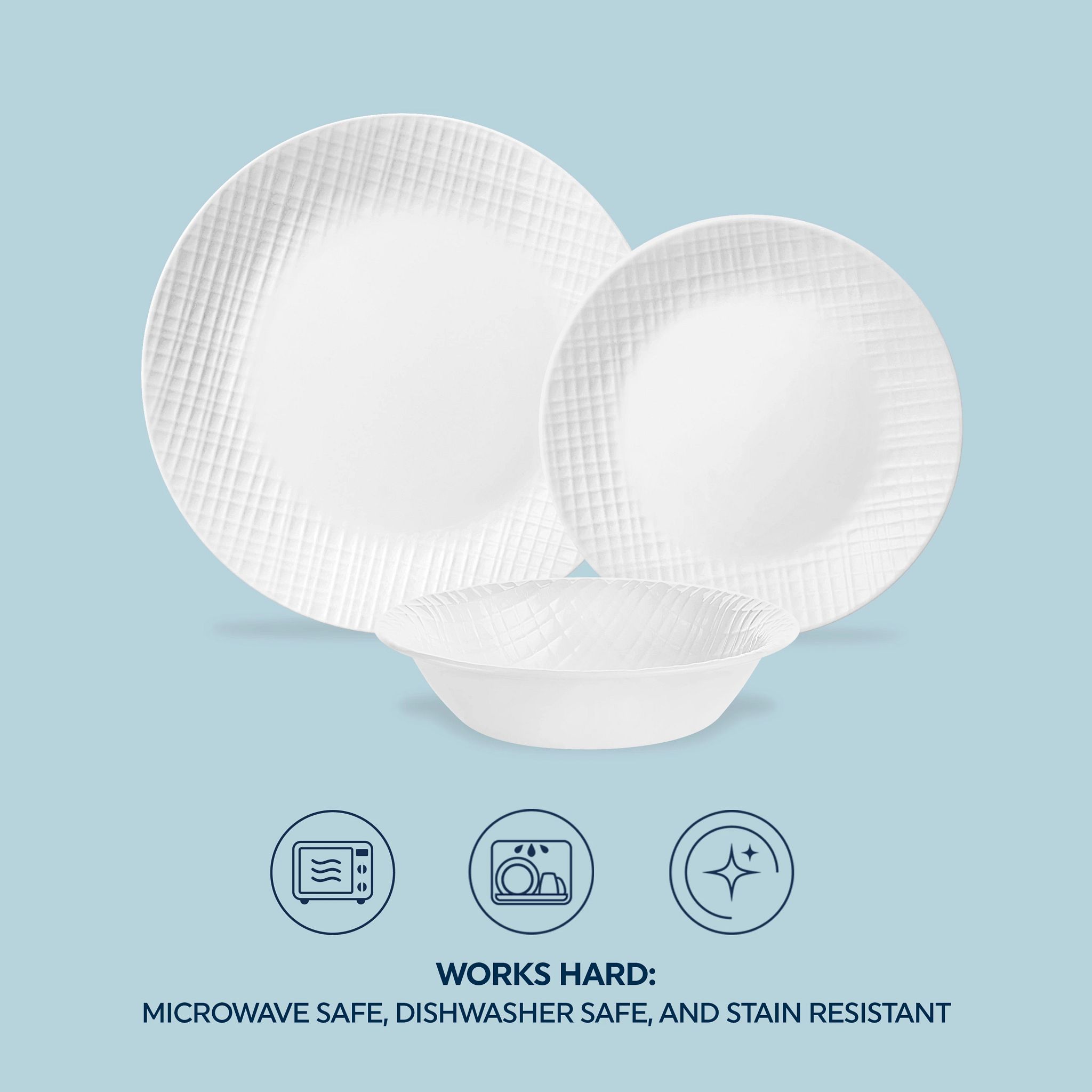 CORELLE MUGLESS RD. 12 pc SET LINEN WEAVE - Lee Distributors