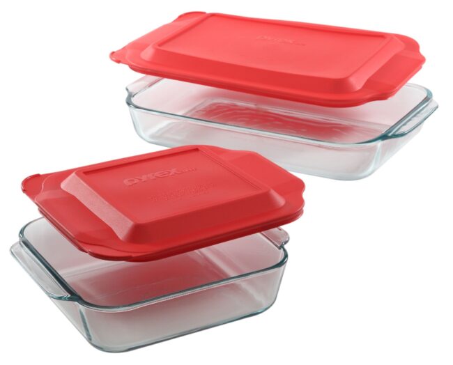 PYREX-4pc VALUE SET w/COVERS- 2 qt (8×8) – 3 qt (9.5×15) - Lee Distributors