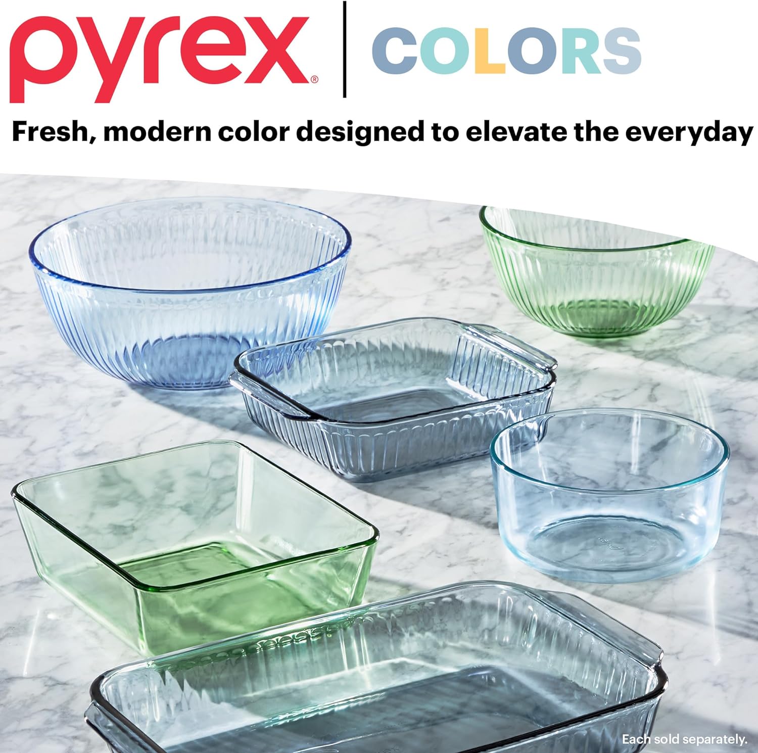 PYREX-6 PC. MIXING BOWL SET w/ LIDS TINTED & SCULPTURED - Lee Distributors