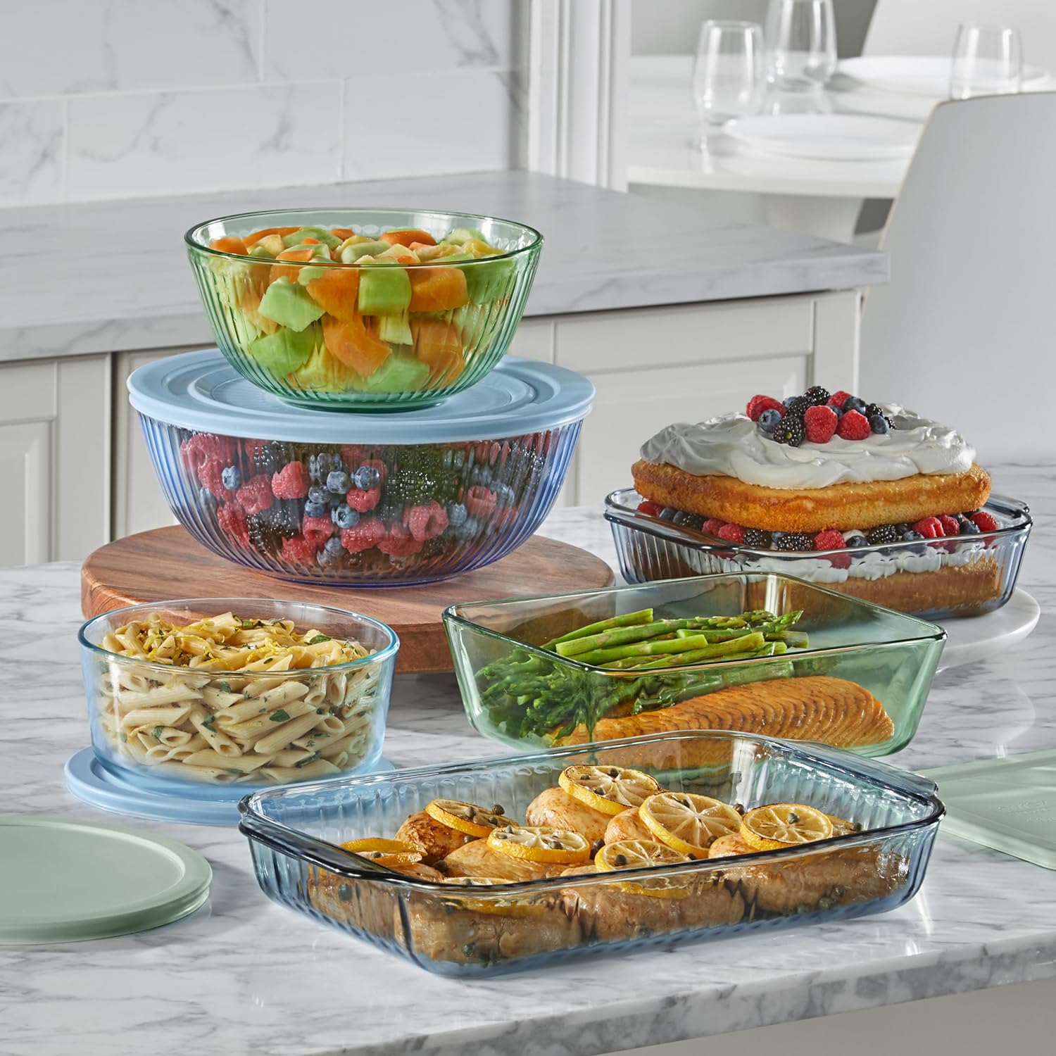 Pyrex 6 Pc Mixing Bowl Set W Lids Tinted And Sculptured Lee Distributors