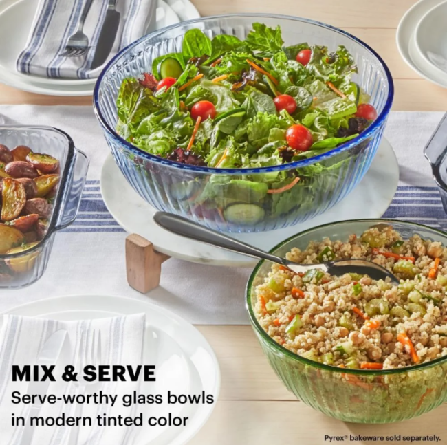 PYREX-4 PC.COVERD TINTED MIXIN G BOWLS 2.3 QT and 4.5 QT - Lee Distributors
